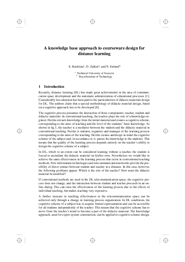 A knowledge base approach to courseware design for distance learning