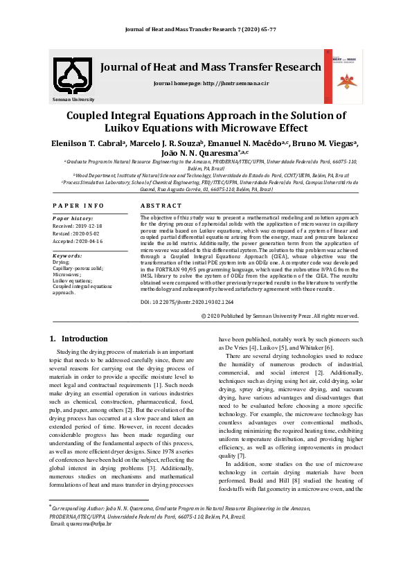 (PDF) Coupled Integral Equations Approach in the Solution of Luikov ...