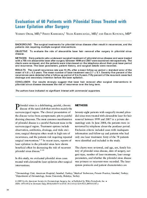 (PDF) Evaluation of 60 patients with pilonidal sinus treated with laser ...