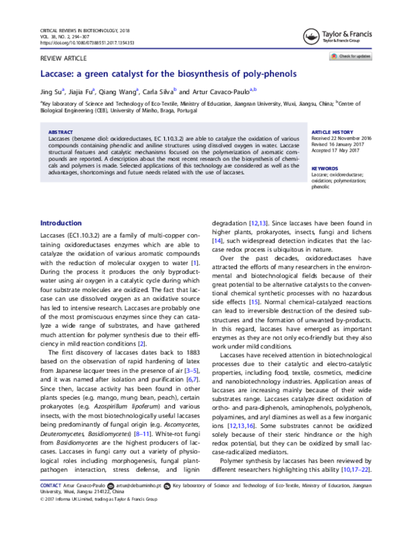 (PDF) Laccase: a green catalyst for the biosynthesis of poly-phenols