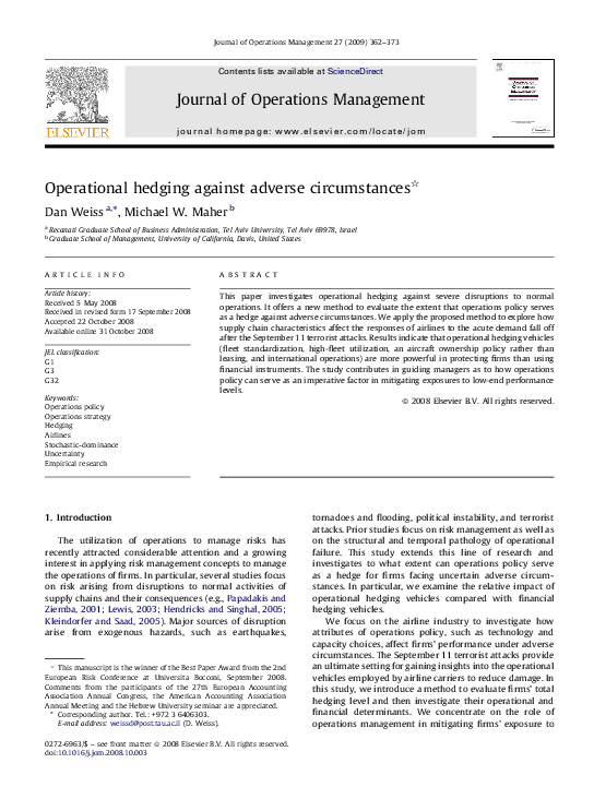 (PDF) Operational Hedging Against Adverse Circumstances
