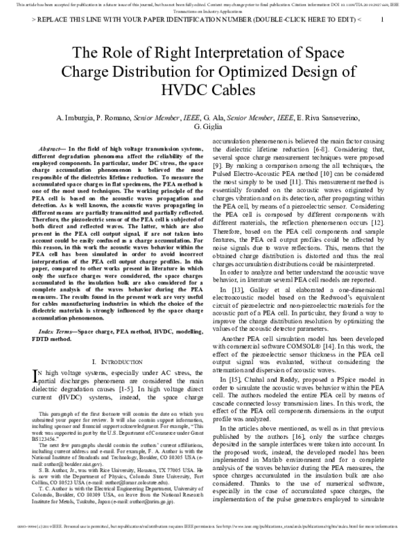 (PDF) The Role of Right Interpretation of Space Charge Distribution for Optimized Design of HVDC ...