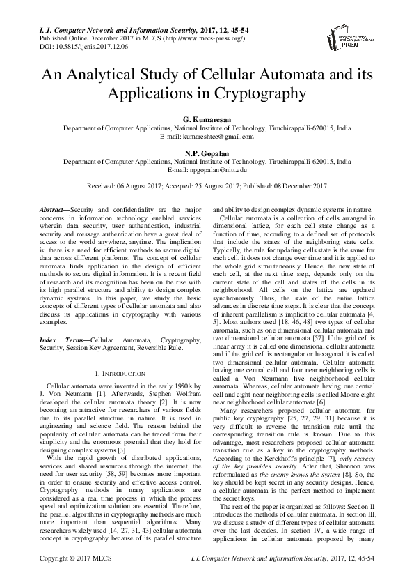 (PDF) An Analytical Study of Cellular Automata and its Applications in ...