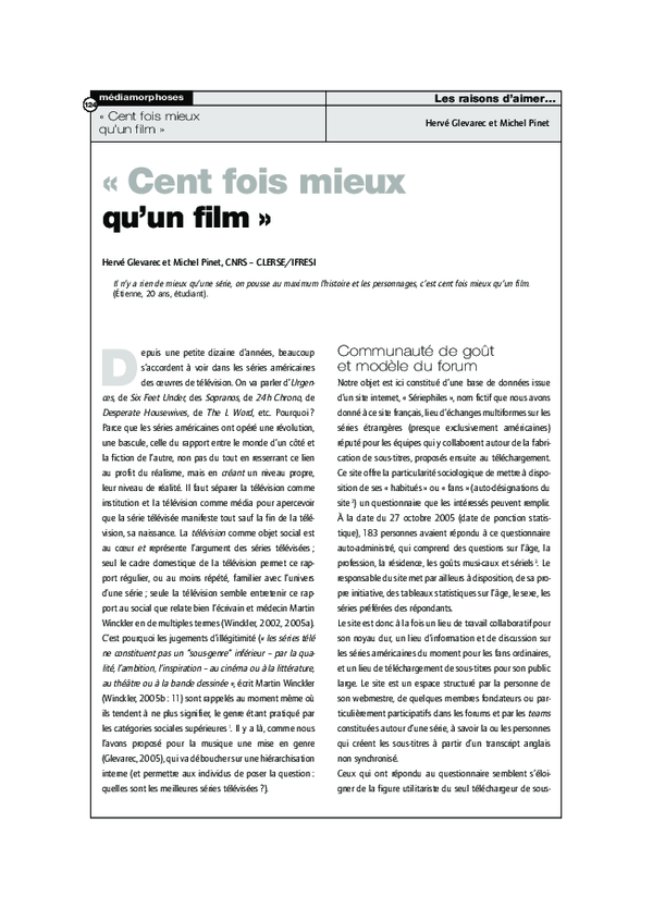 (PDF) « Cent fois mieux qu'un film » | Michel PINET - Academia.edu