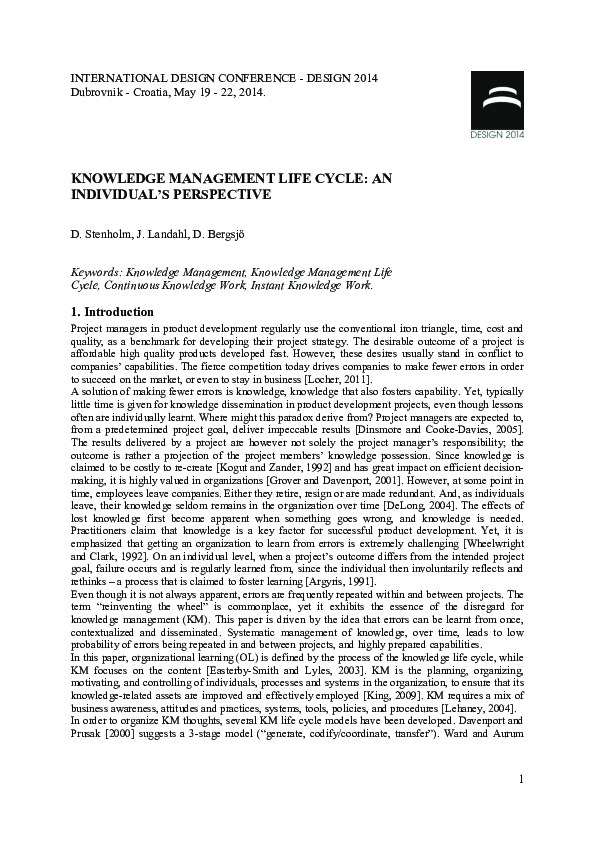 (PDF) Knowledge Management Life Cycle: An Individual’s Perspective
