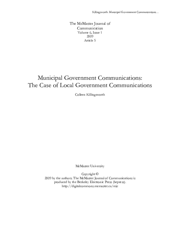 (PDF) Municipal Government Communications: The Case of Local Government ...