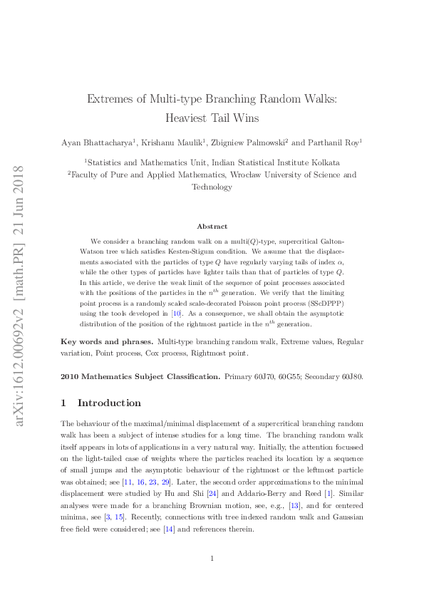 (PDF) Extremes of multitype branching random walks: heaviest tail wins