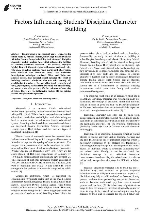 (PDF) Factors Influencing Students’Discipline Character Building