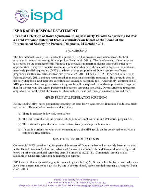 (PDF) Prenatal Detection of Down Syndrome using Massively Parallel ...
