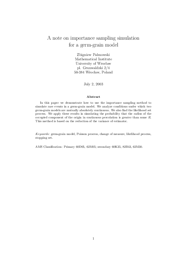 Pdf Importance Sampling Simulation For A Germ Grain Model