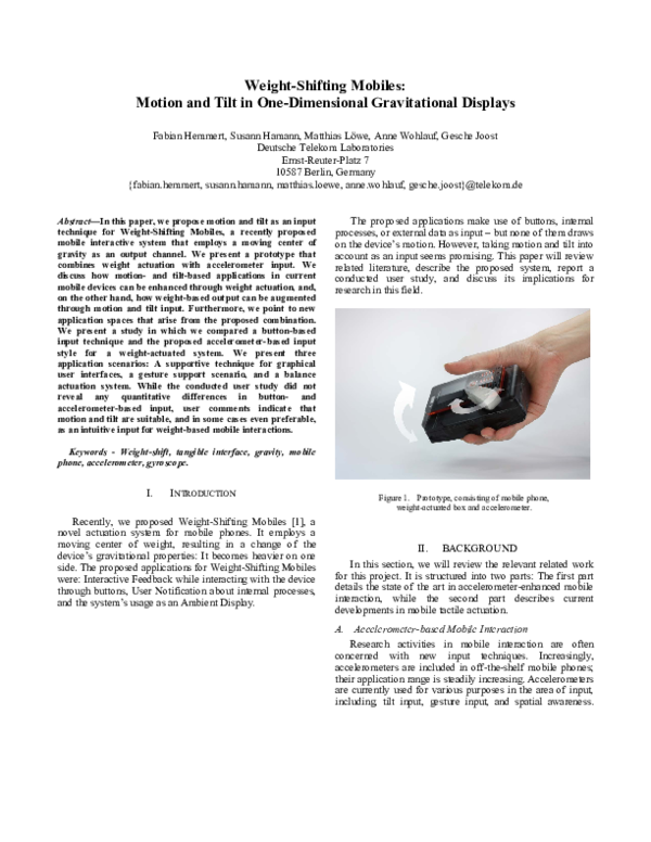 (PDF) Weight-Shifting Mobiles: Motion and Tilt in One-Dimensional ...