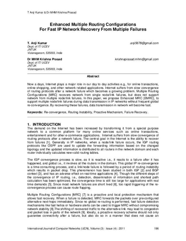 (PDF) Enhanced Multiple Routing Configurations For Fast IP Network Recovery From Multiple Failures
