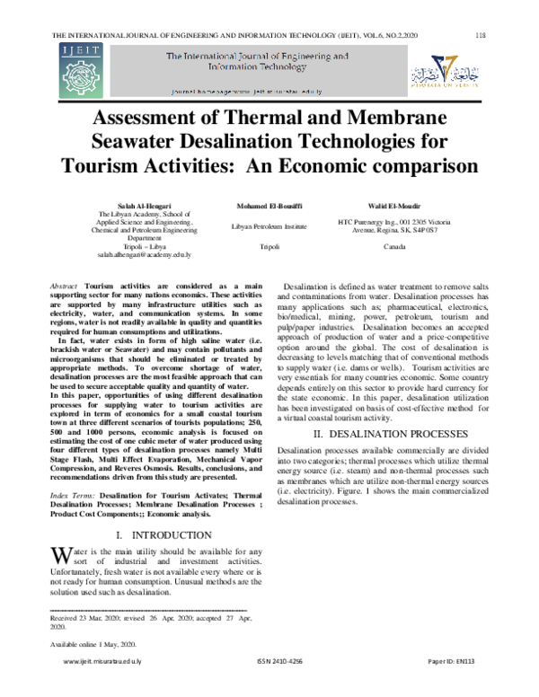 (PDF) Assessment of Thermal and Membrane Seawater Desalination ...