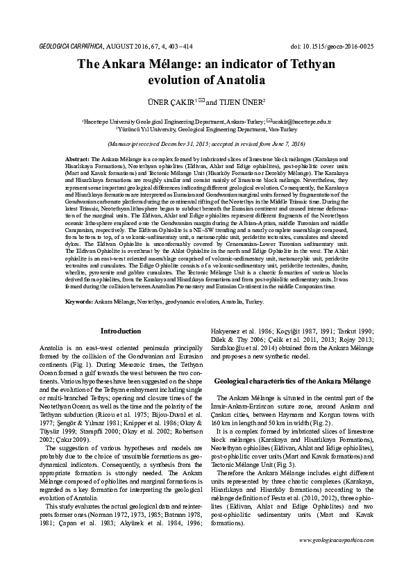 (PDF) The Ankara Mélange: an indicator of Tethyan evolution of Anatolia