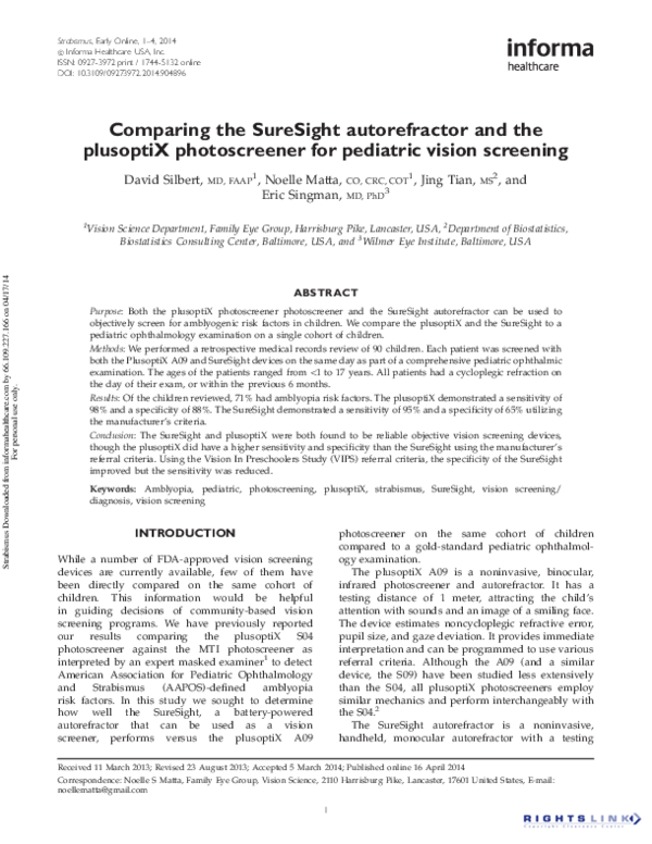 (PDF) Comparing the SureSight autorefractor and the plusoptiX ...