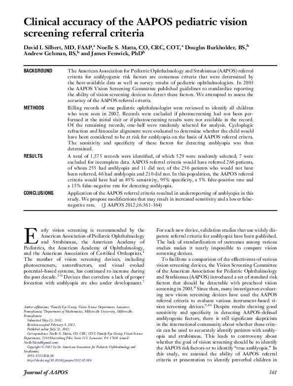 (PDF) Clinical accuracy of the AAPOS pediatric vision screening ...
