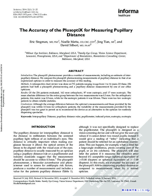(PDF) The Accuracy of the PlusoptiX for Measuring Pupillary Distance