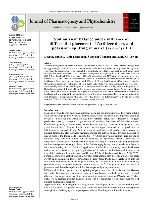 (PDF) Soil nutrient balance under influence of differential placement of fertilizer doses and ...