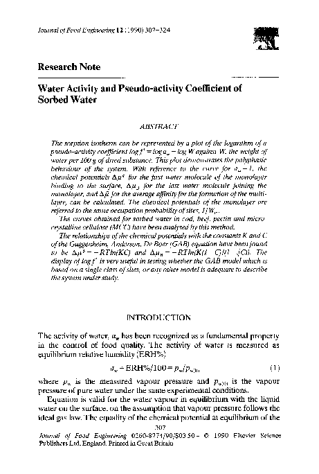 (PDF) Water activity and pseudo-activity coefficient of sorbed water