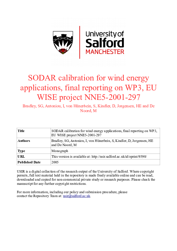 (PDF) SODAR calibration procedure ( final reporting on WP 3 , EU WISE project NNE 5-2001-297 )