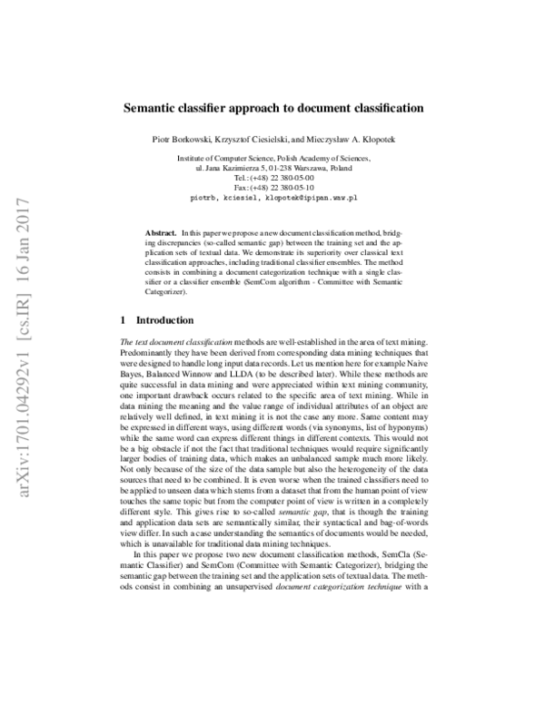 (PDF) Semantic classifier approach to document classification