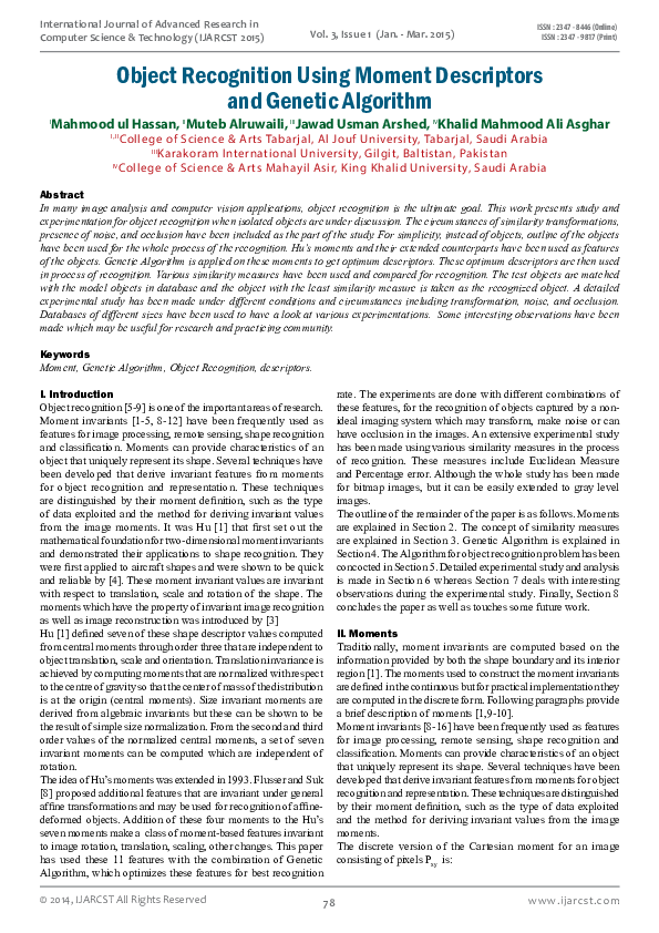 Pdf Object Recognition Using Moment Descriptors And Genetic Algorithm