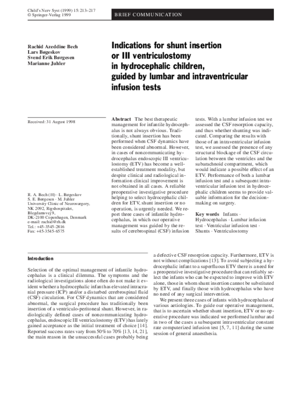 (PDF) Indications for shunt insertion or III ventriculostomy in ...