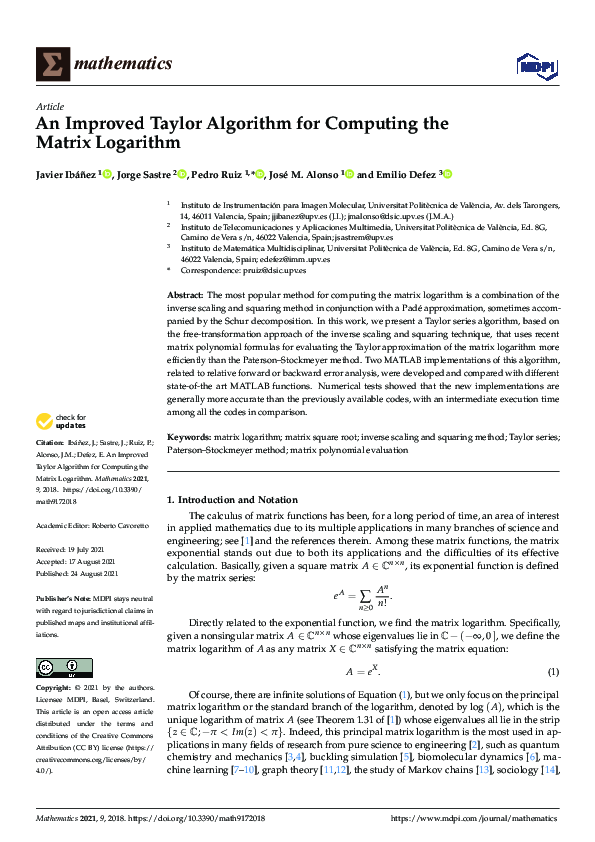 (PDF) An Improved Taylor Algorithm for Computing the Matrix Logarithm