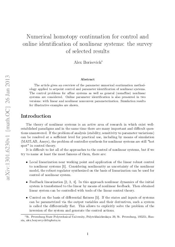 (PDF) Numerical homotopy continuation for control and online identification of nonlinear systems ...