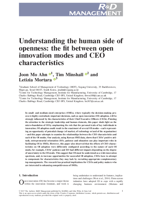 (PDF) Understanding the human side of openness: the fit between open ...