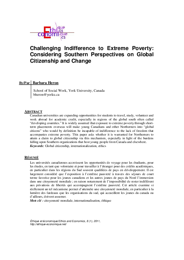 (PDF) Challenging Indifference to Extreme Poverty: Considering Southern ...