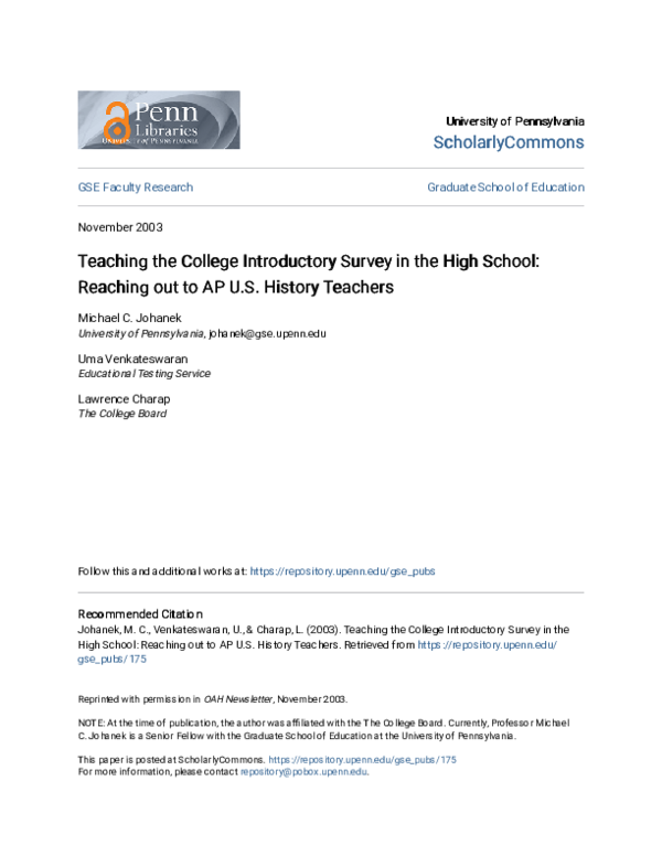 (PDF) Teaching the College Introductory Survey in the High School ...