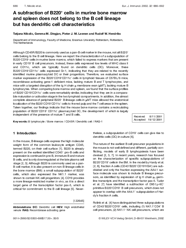 (PDF) A subfraction of B220+ cells in murine bone marrow and spleen ...