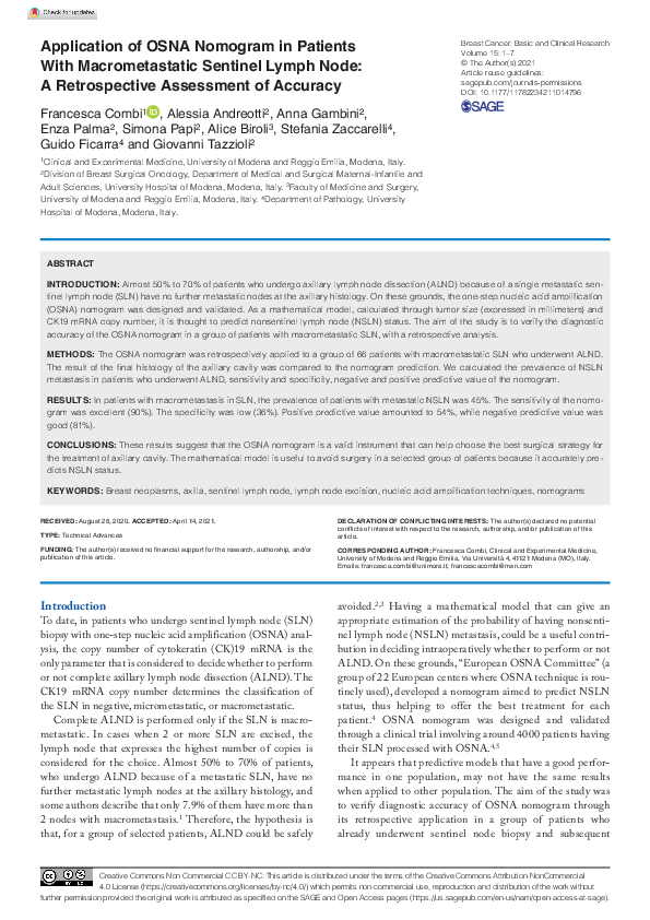 (PDF) Application of OSNA Nomogram in Patients With Macrometastatic ...