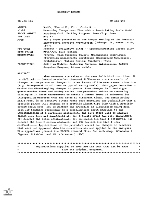 (PDF) Measuring Change over Time with a Rasch Rating Scale Model