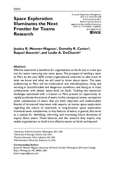 (PDF) Space Exploration Illuminates the Next Frontier for Teams Research