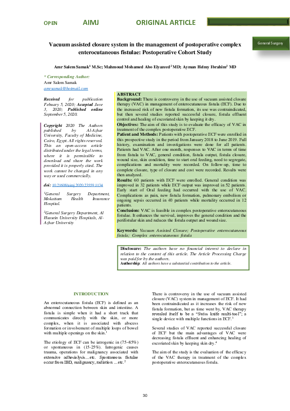 (PDF) Vacuum assisted closure system in the management of postoperative ...