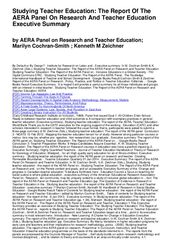 (PDF) Studying Teacher Education: The Report of the AERA Panel on Research and Teacher Education