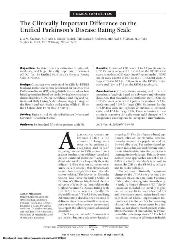 (PDF) The Clinically Important Difference on the Unified Parkinson's ...