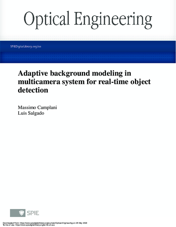 Pdf Adaptive Background Modeling In Multicamera System For Real Time Object Detection 