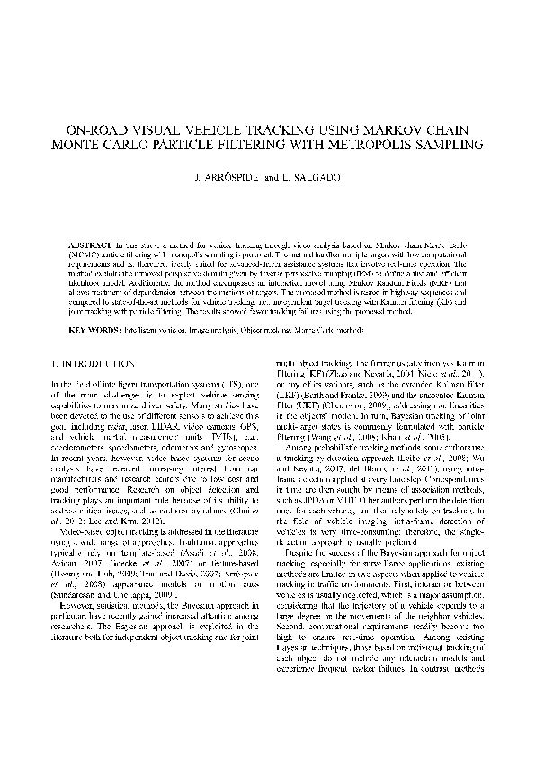 (PDF) On-Road Visual Vehicle Tracking Using Markov Chain Monte Carlo Particle Filtering with ...