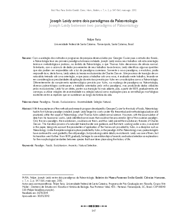 (PDF) Joseph Leidy entre dois paradigmas da Paleontologia Joseph Leidy ...