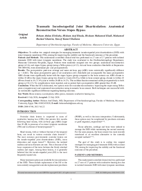 (PDF) Traumatic incudostapedial joint disarticulation: anatomical ...