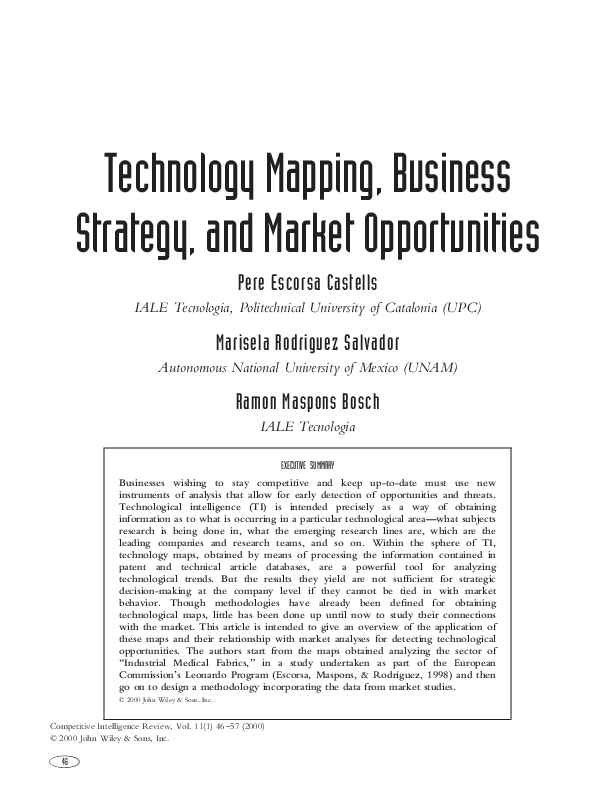 (PDF) Technology mapping, business strategy, and market opportunities