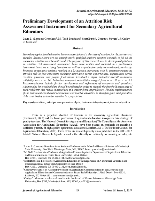 Preliminary Development of an Attrition Risk Assessment Instrument for ...