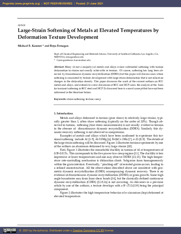(PDF) Large-Strain Softening of Metals at Elevated Temperatures by ...