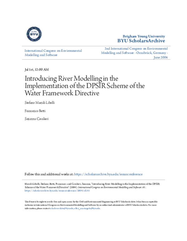 Pdf Introducing River Modelling In The Implementation Of The Dpsir Scheme Of The Water
