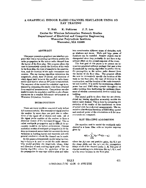 (PDF) A graphical indoor radio channel simulator using 2D ray tracing