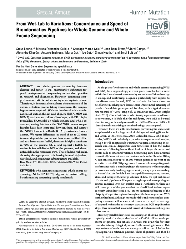 (PDF) From Wet-lab to Variations: Concordance and Speed of ...