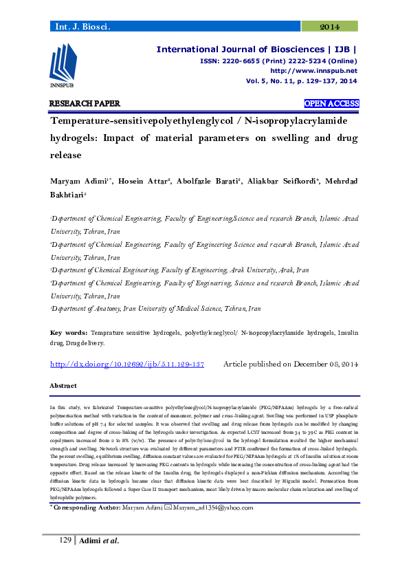 (PDF) Temperature-sensitive polyethylenglycol/N-isopropylacrylamide hydrogels: impact of ...